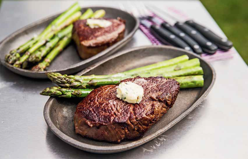 Seared Steak With Asparagus and Herb Butter